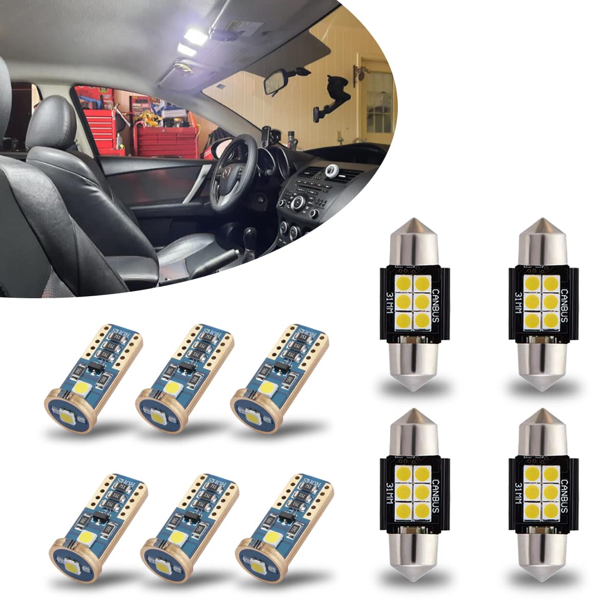 iBrightstar 31mm DE3175 DE3021 194 168 T10 LED Bulbs 3030 Chipset Error Free for Car Truck Interiors Dome Map Door Courtesy License Plate Lights pack of 10, Xenon White