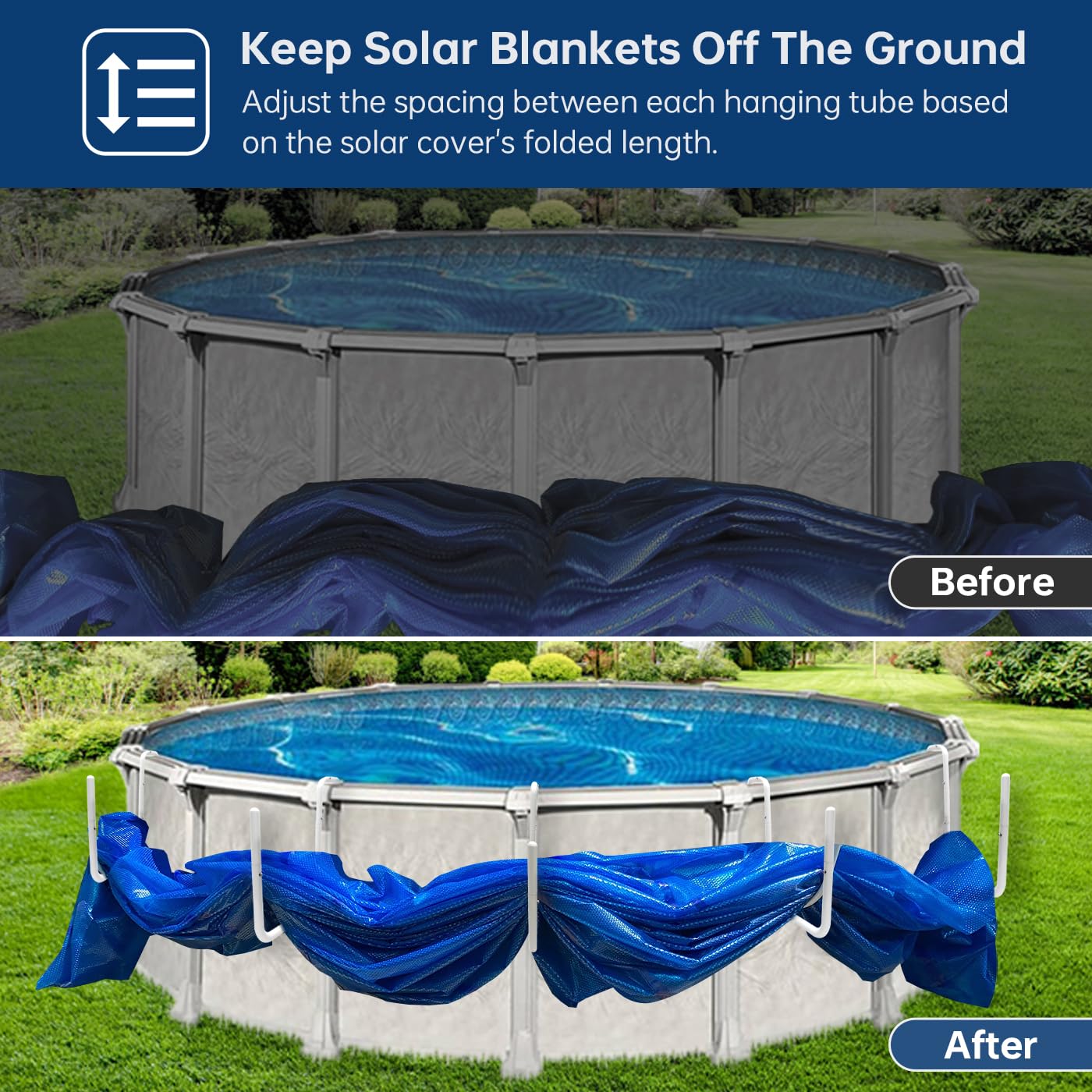 Jantens Solar Cover Holder for Above Ground Pool, Adjustable Solar Saddle Pool Cover Holder Designed for Steel-Wall Above-Ground Swimming Pools, Keep Solar Blankets Off The Ground(5 PCS)