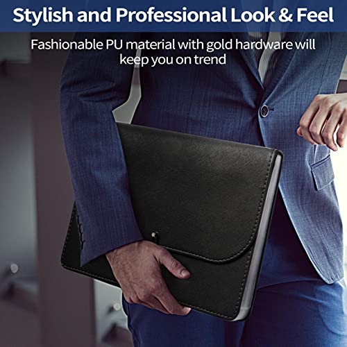 Sooez 24 Pockets Accordion File Organizer, Letter Size, Durable Leather Expanding File Folder, Paper Bill Tax Receipt Organizer, Large Capacity Document Holder with Blank Labels, Black