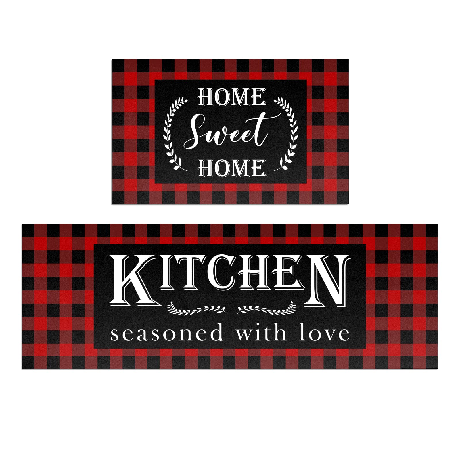 HOLVDENG Red Buffalo Plaid Kitchen Mat Set of 2 Non Slip Thick Kitchen Rugs and Mats for Floor Comfort Standing Mats for Kitchen, Sink, Office, Laundry, 17"x47"+17"x28"