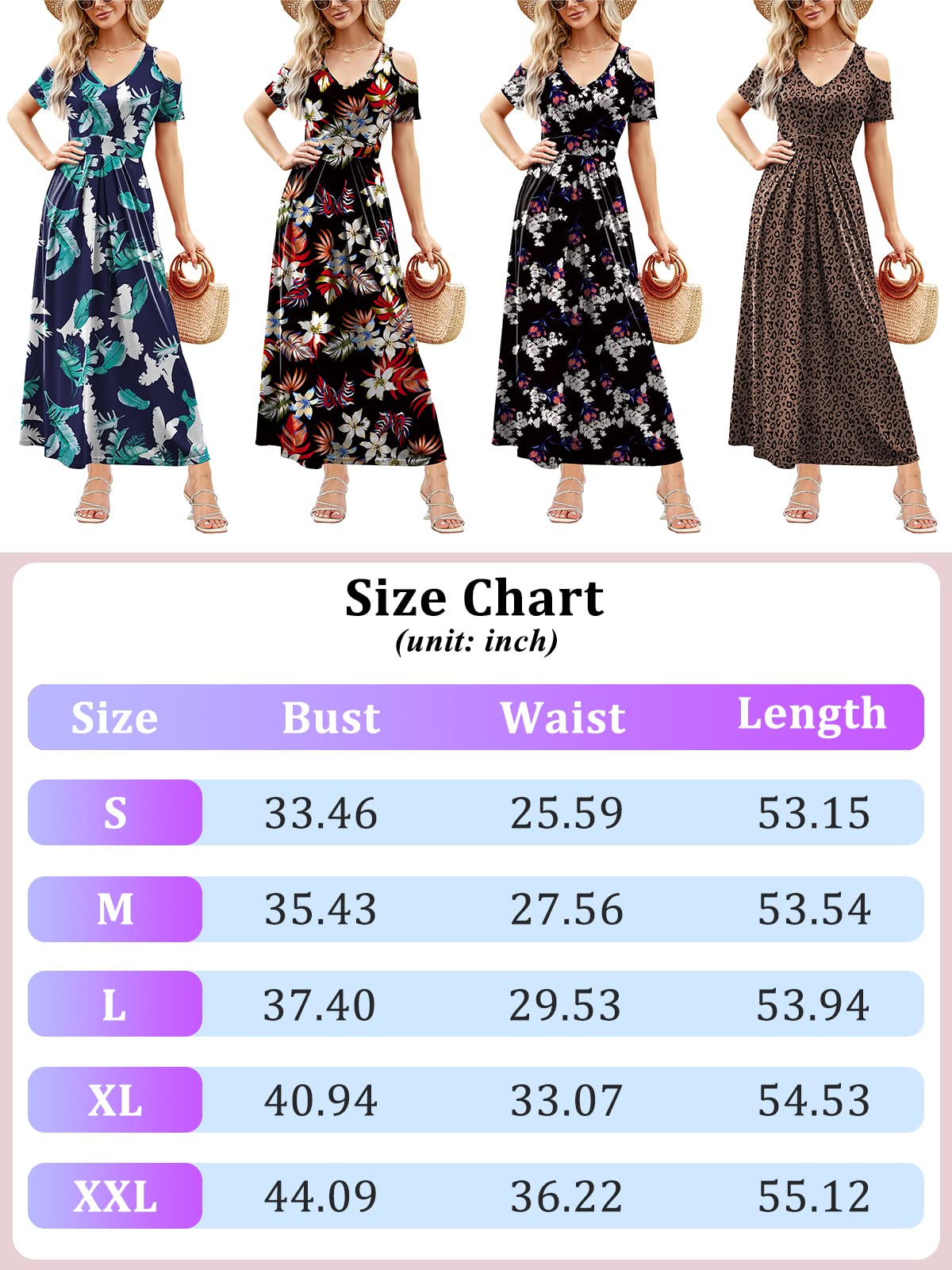 Arolina Cold Shoulder Maxi Dress for Women Summer V Neck Short Sleeve Casual Long Beach Dresses with Pocket