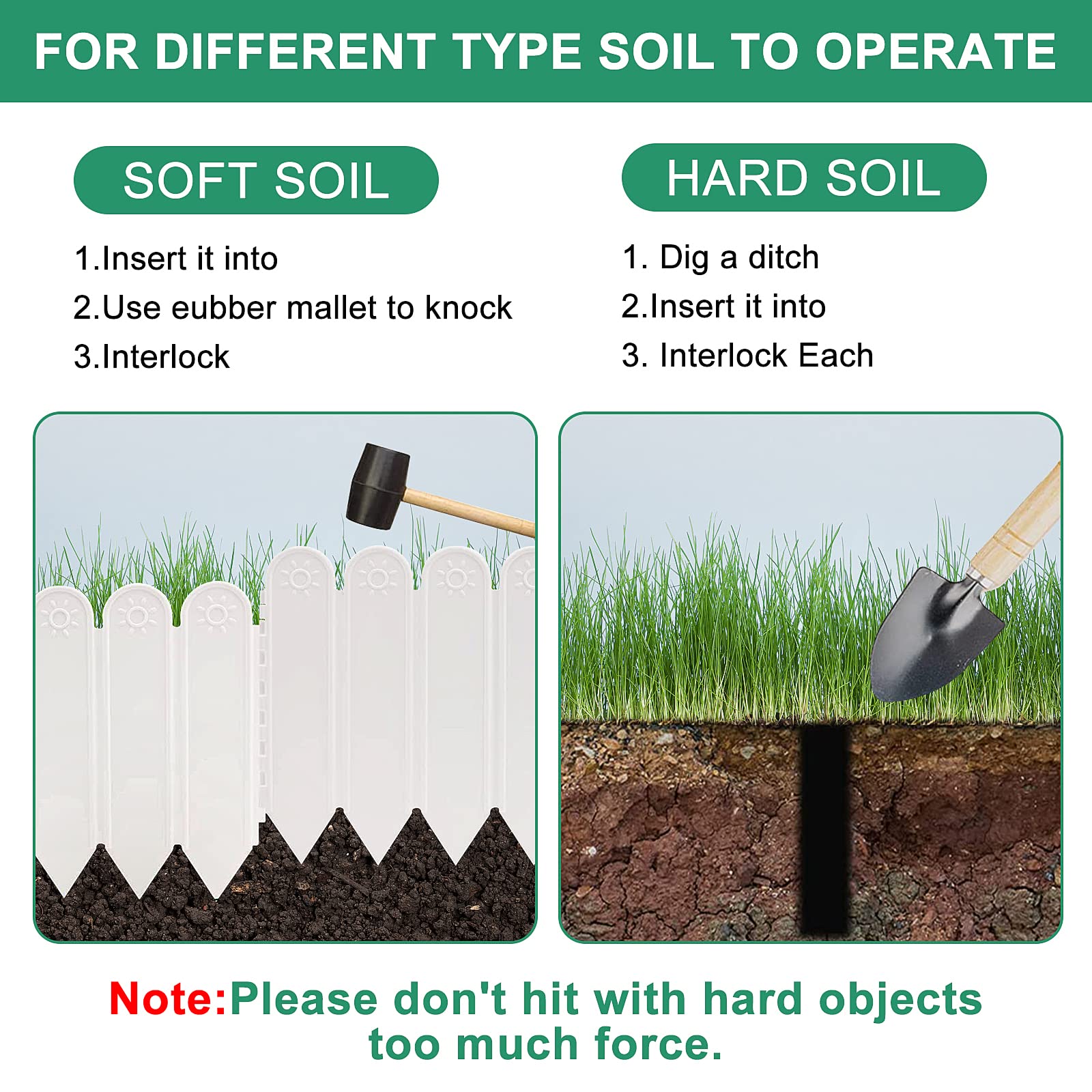 TUEHUTDE Garden Edging Border, 10PCS Landscape Edging, Plastic Lawn Garden Fence Edging, Decorative Garden Border Edging for DIY Outdoor Patio Yard(White)