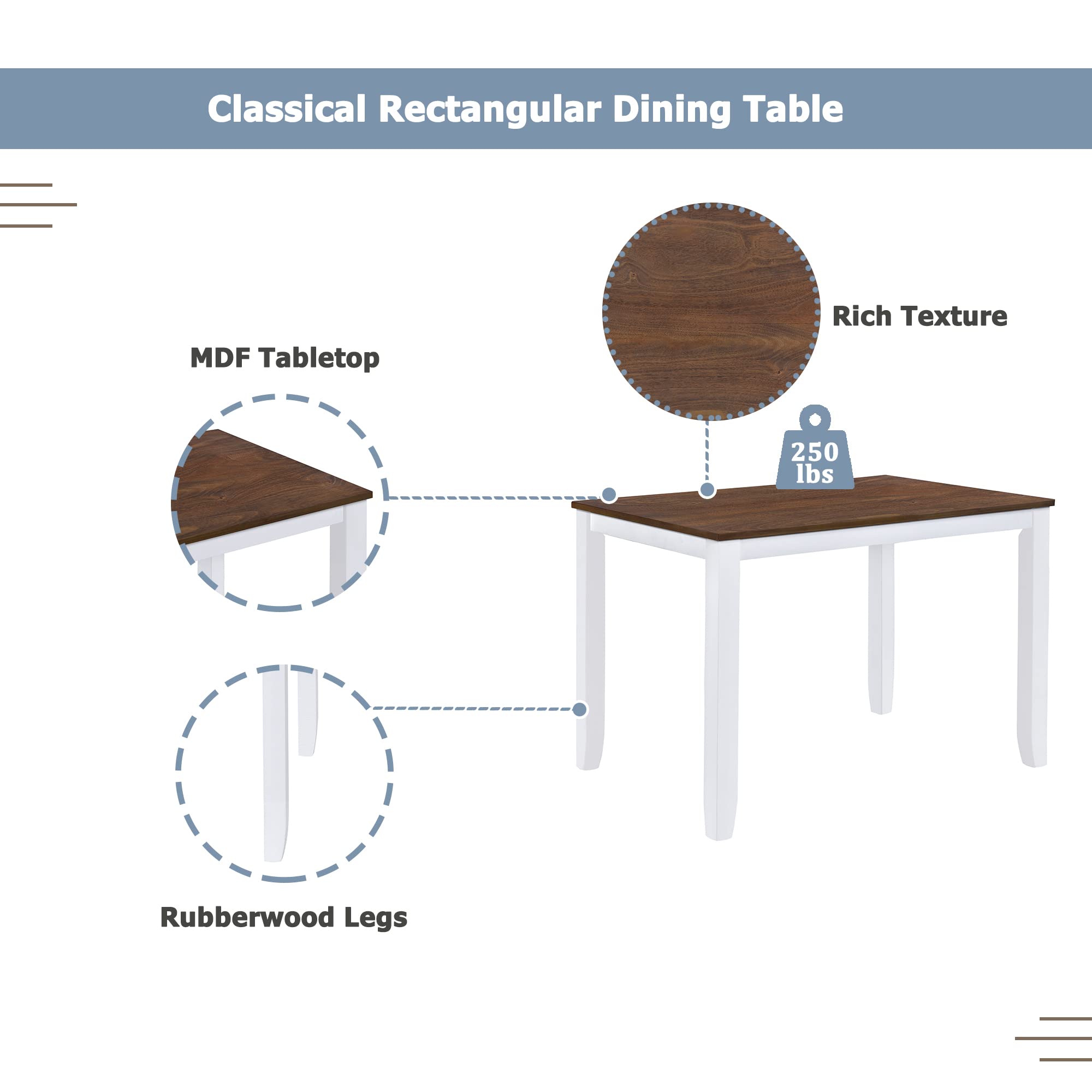 Harper & Bright Designs Rustic Wood 5-Piece Dining Table Set, Wood Kitchen Table Set with Table and 4 X-Back Dining Chairs, White