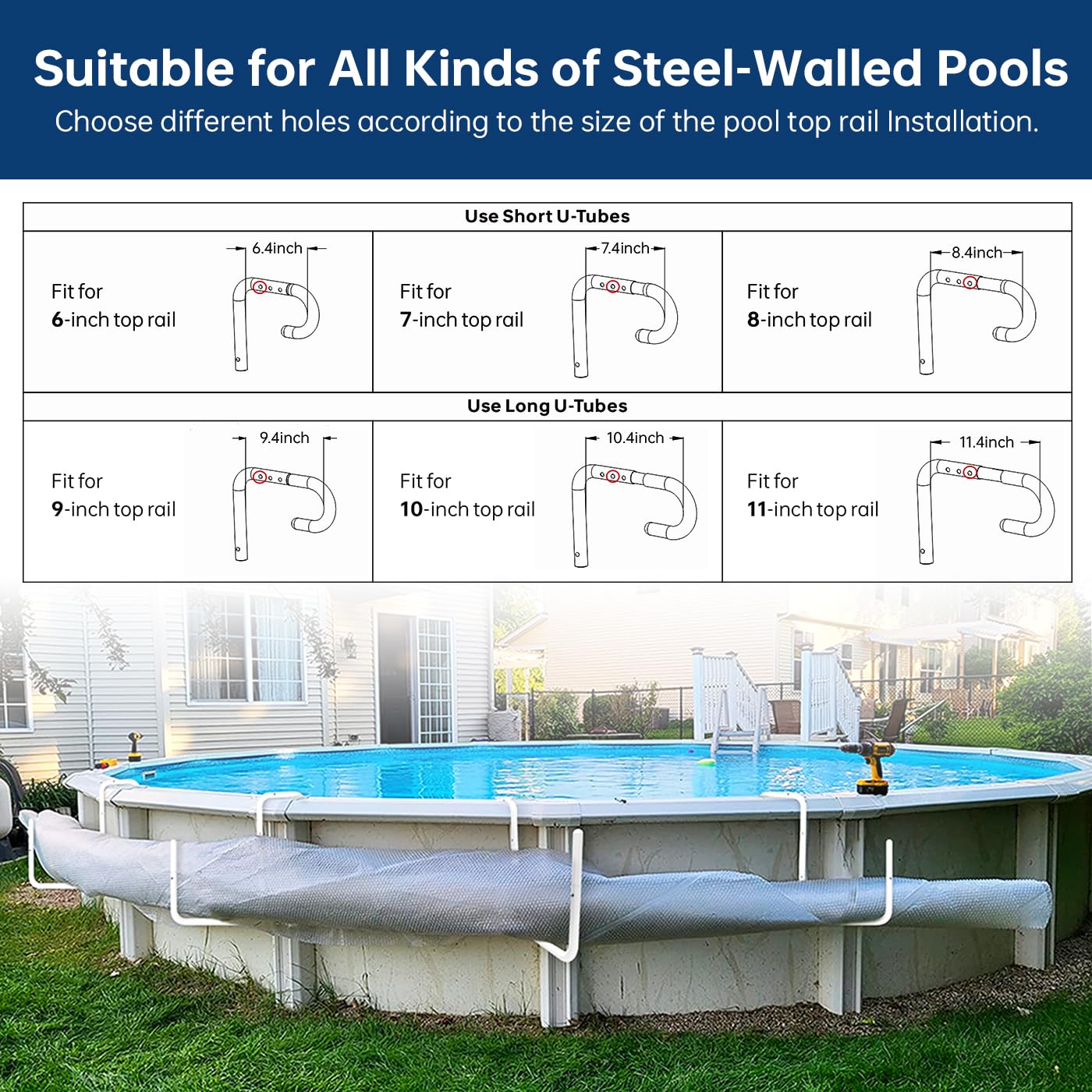 Jantens Solar Cover Holder for Above Ground Pool, Adjustable Solar Saddle Pool Cover Holder Designed for Steel-Wall Above-Ground Swimming Pools, Keep Solar Blankets Off The Ground(5 PCS)