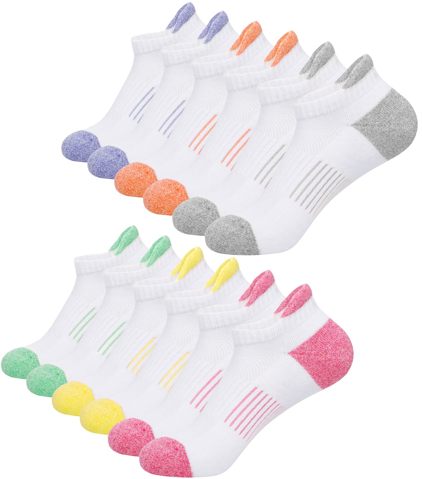 Ankle Socks for Women White Running Socks, Cushioned Athletic Low Cut No Show Compression Socks Womens Liner Footies for Sneakers 6 Pairs Size 9-11