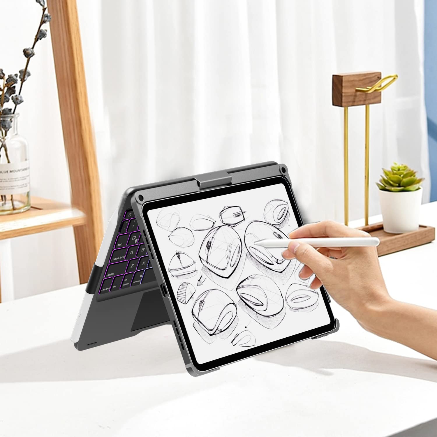pekarejue iPad Pro 11-inch Keyboard: 2022 iPad Air 5th 4th Generation 10.9 inch and iPad Pro 11 inch Case with Keyboard Smart Magic Trackpad Bluetooth Backlit 360 Swivel Pencil Holder Metallic Grey