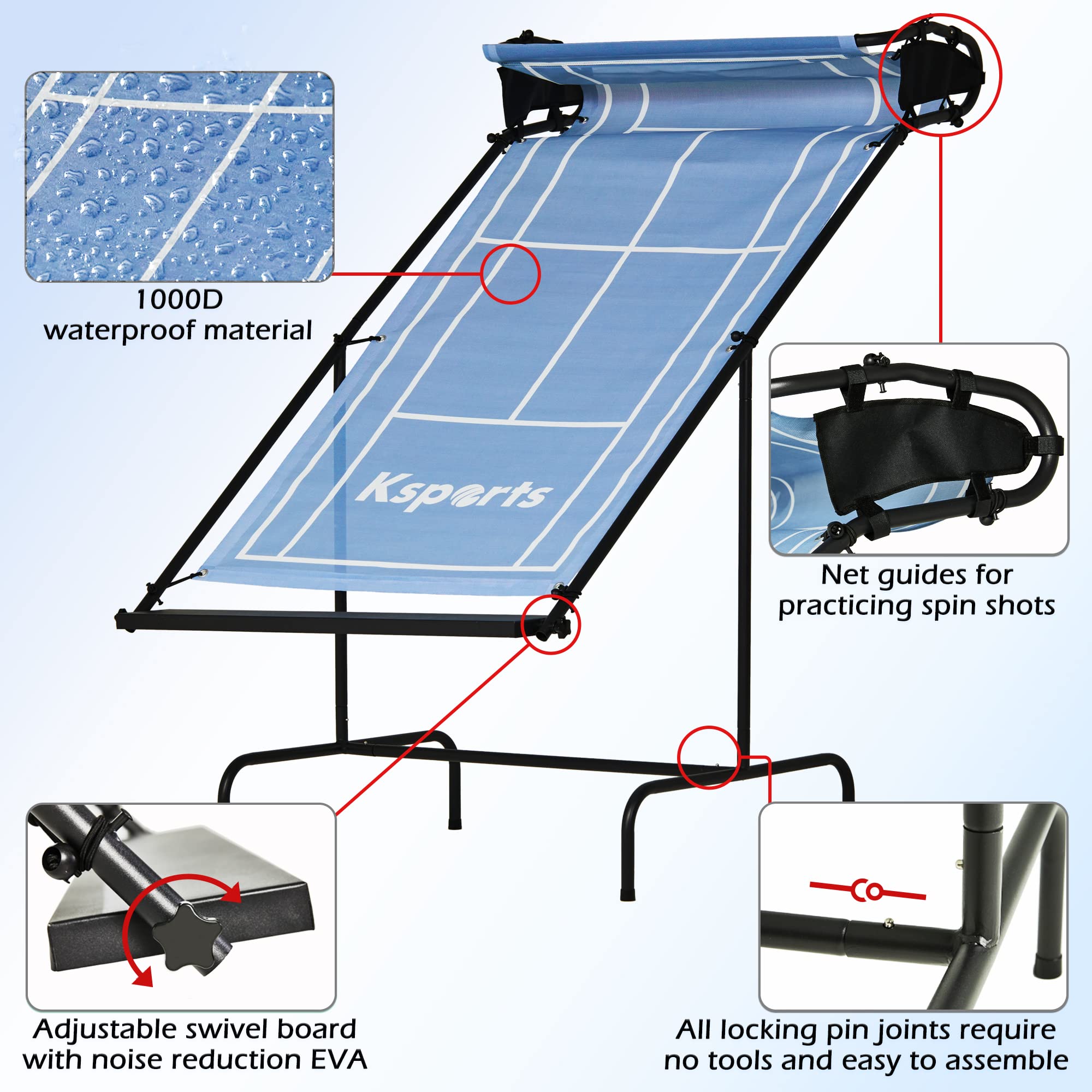 Ksports Tennis Rebounder Net β Multi Racket Sports Trainer for Tennis, Pickleball, Padel, Squash & Racquetball β Quick Assembly, Portable with Carry Bag (Blue, Regular)