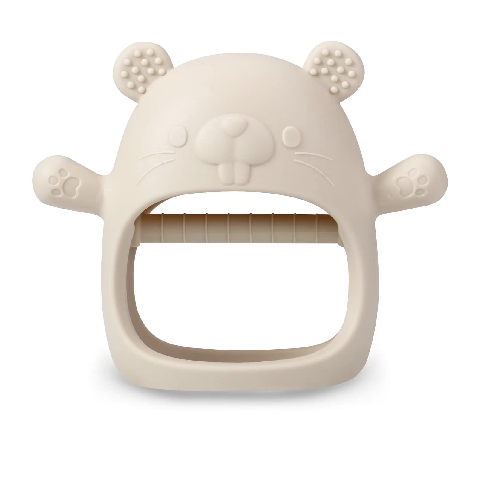 PandaEar 2 Pack Silicone Baby Teething Toys| Baby Hand Teether Mitten for Sucking Needs| Baby Chew Toys Hand Pacifier for Soothing Teething Pain Relief (White/Pink)