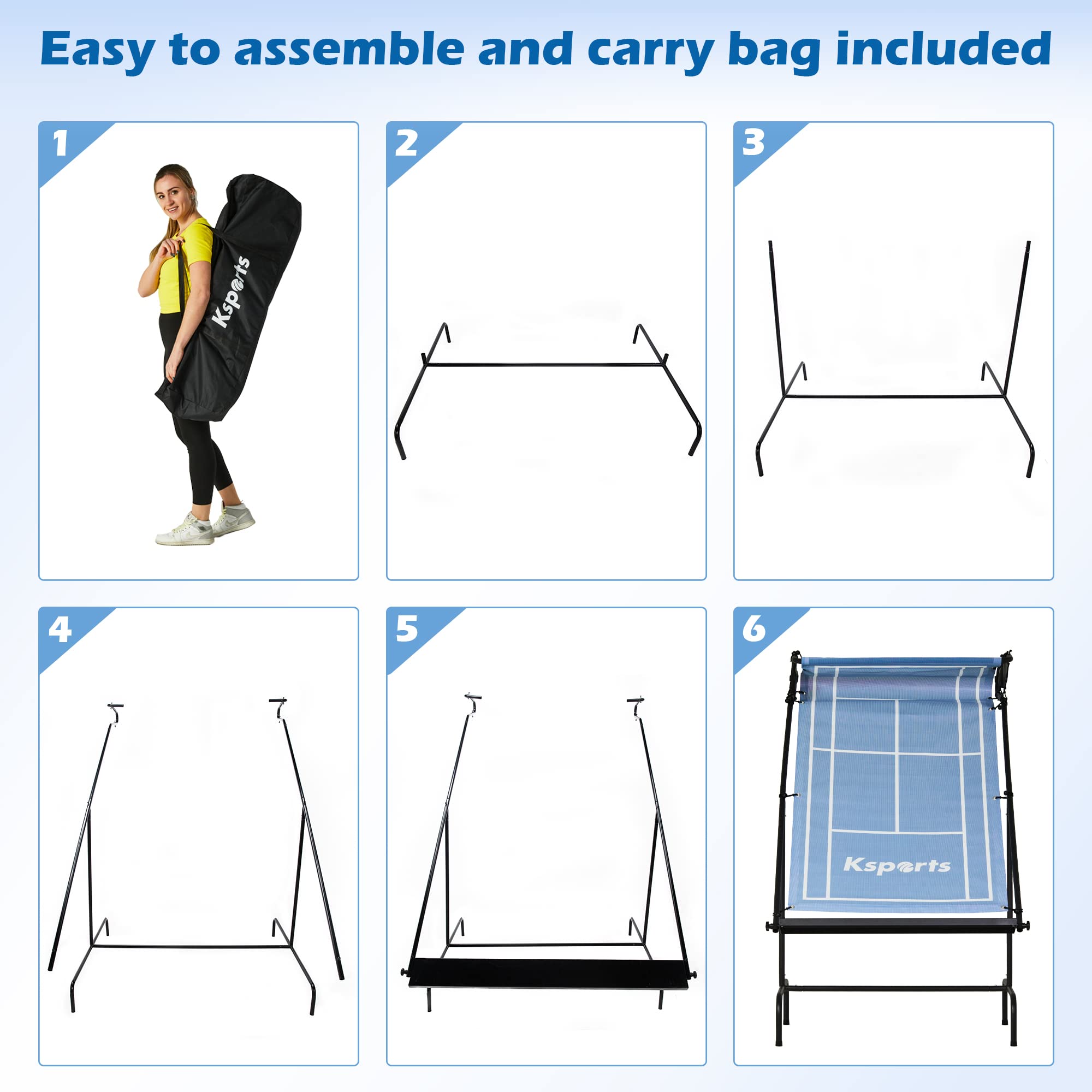 Ksports Tennis Rebounder Net β Multi Racket Sports Trainer for Tennis, Pickleball, Padel, Squash & Racquetball β Quick Assembly, Portable with Carry Bag (Blue, Regular)