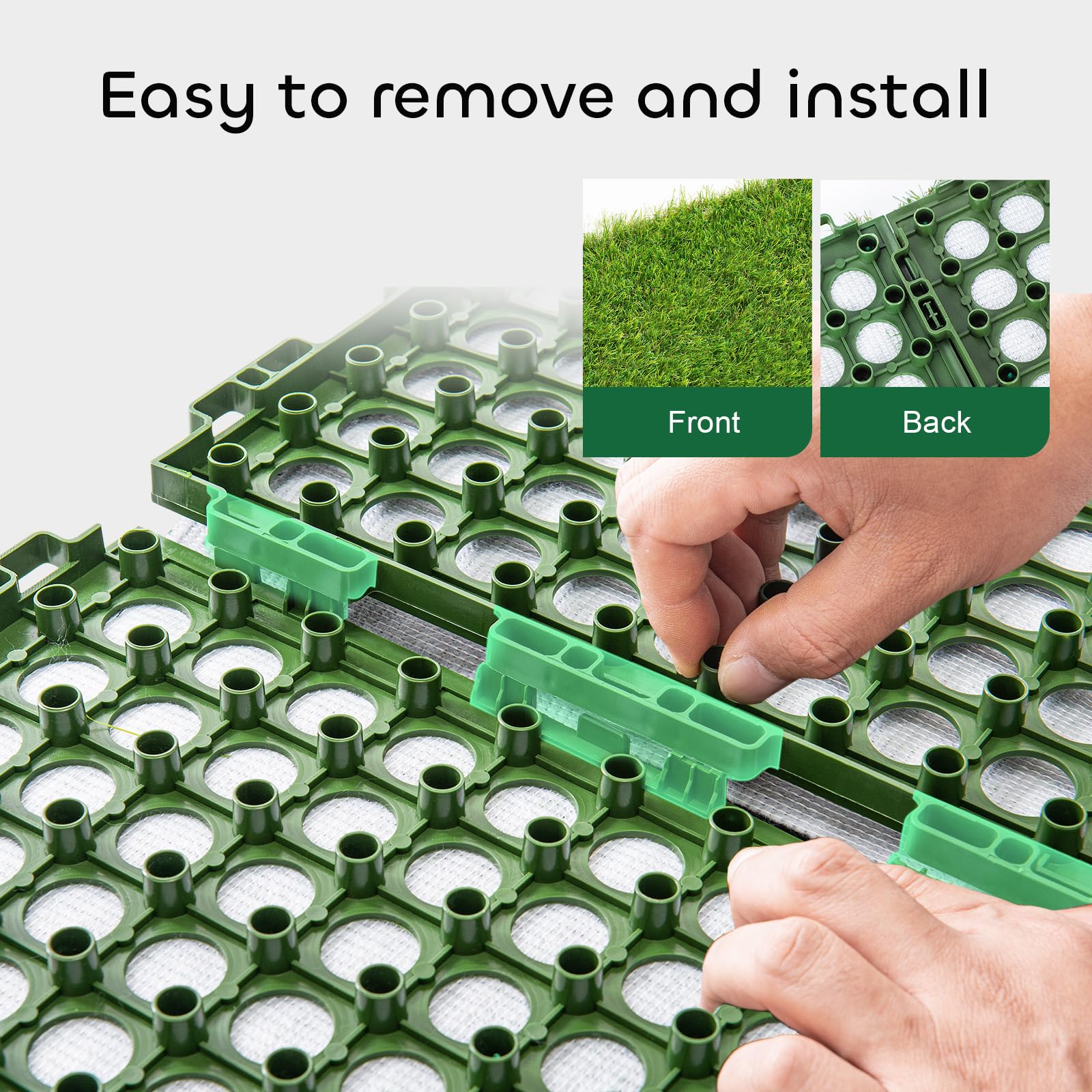 GROWNEER 1.57" H Interlocking Artificial Grass Tiles, 12" x 12" 6 Pcs Fake Grass Deck Turf Tiles with Upgrade Interlocking System Self-draining for Pet Indoor/Outdoor, Backyard, Patio