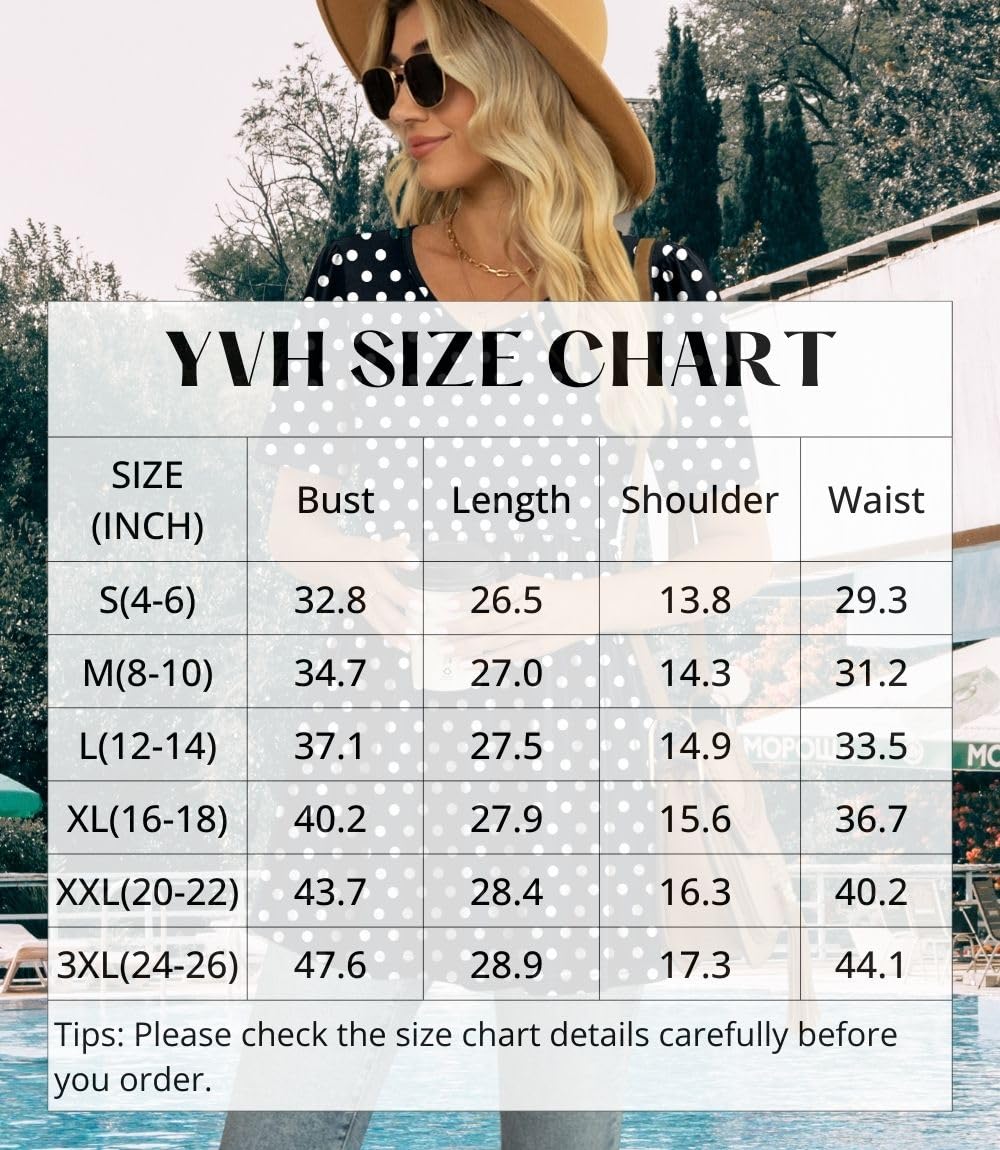 YVH Women's Summer Tunics Babydoll Tops Casual Short Sleeve Long Peplum Blouse Shirts, Polka dot black, XL