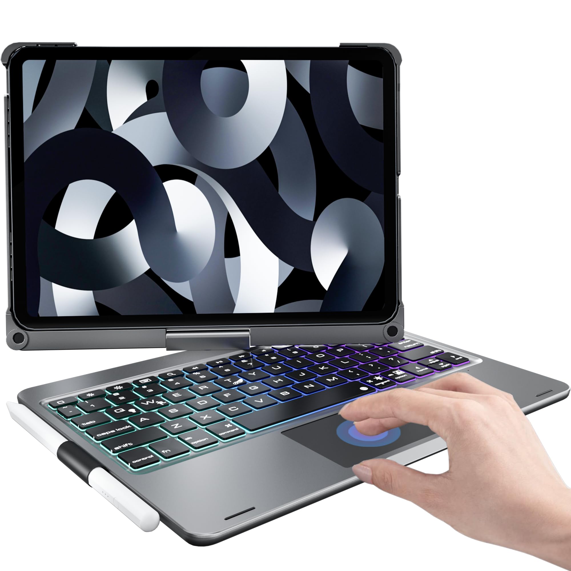 pekarejue iPad Pro 11-inch Keyboard: 2022 iPad Air 5th 4th Generation 10.9 inch and iPad Pro 11 inch Case with Keyboard Smart Magic Trackpad Bluetooth Backlit 360 Swivel Pencil Holder Metallic Grey