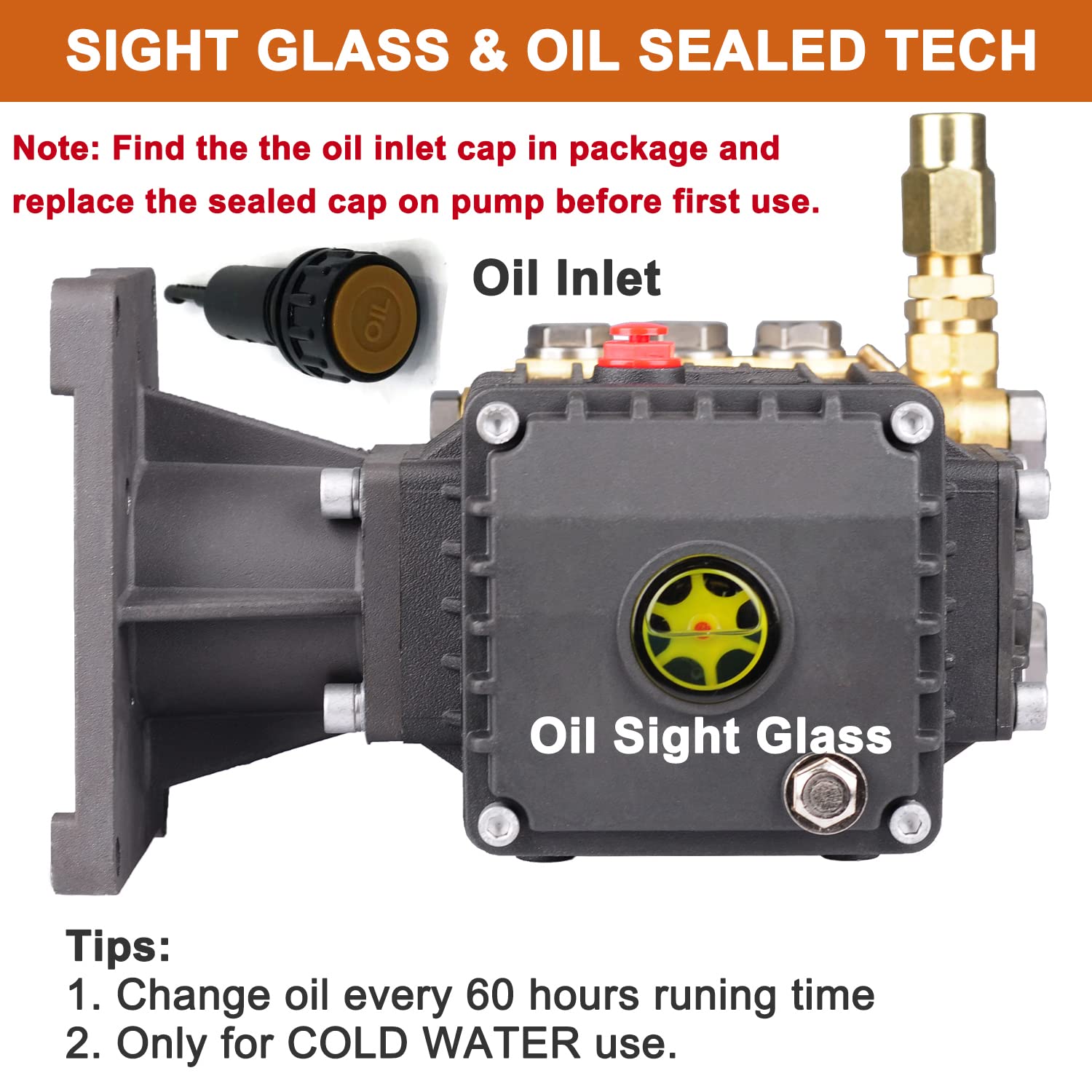 3600 PSI 4.8 GPM Horizontal Triplex Plunger Replacement Pressure Washer Pump Kit 1" Shaft Presssure Washer Pump Pressure Washer Parts with Hardware and Tube for Industrial Gas Powered Machines