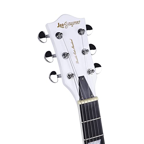 Leo Jaymz 39 Inch Double Cut Solid Body Electric Guitar - Poplar Wood Body,Maple Neck and Composite Ebony Fretboard (DC White)