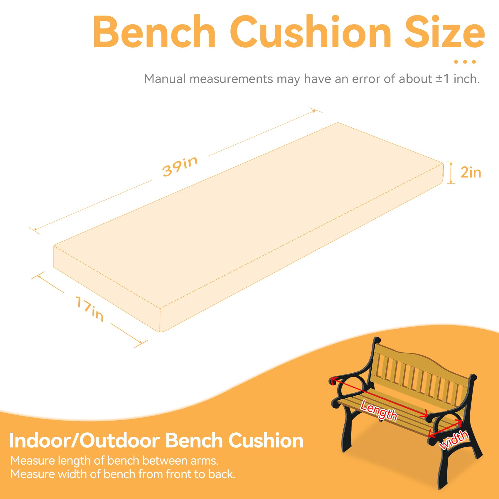 ROFIELTY Bench Cushion 39 inch, Durable Bench Cushions for Indoor Furniture, Non-Slip Window Seat Cushions Indoor, Personalized Custom Bench Cushion (Red, 39x17x2)