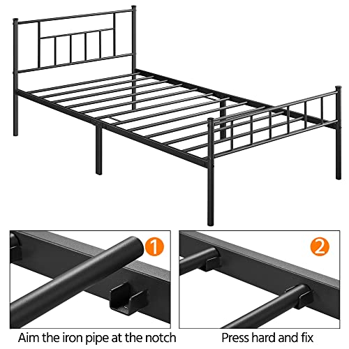Yaheetech 2 Pcs 13 inch Twin Size Metal Bed Frame with Headboard and Footboard Platform Bed with Storage No Box Spring Needed Mattress Foundation, Black