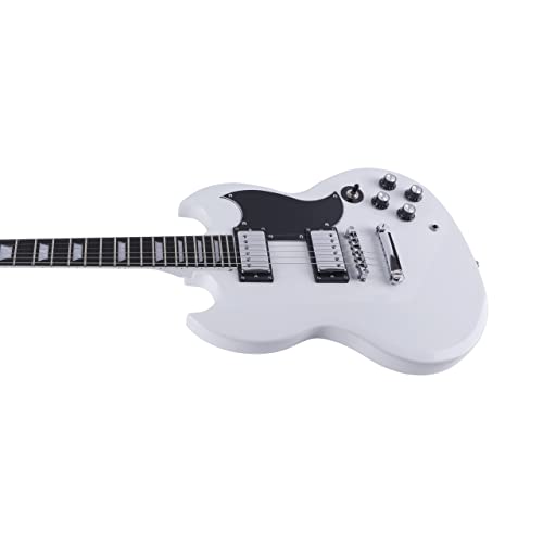 Leo Jaymz 39 Inch Double Cut Solid Body Electric Guitar - Poplar Wood Body,Maple Neck and Composite Ebony Fretboard (DC White)