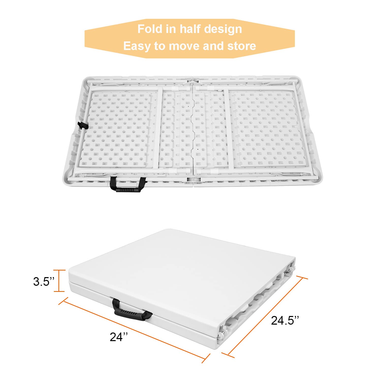 HooKung 4ft Folding Utility Table Fold-in-Half Portable Plastic Indoor Outdoor Picnic Party Dining Camp Tables