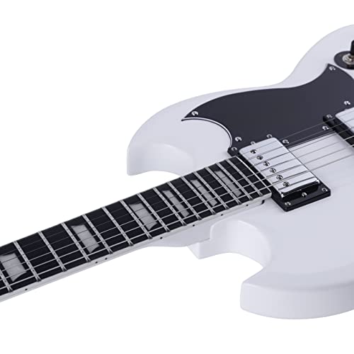 Leo Jaymz 39 Inch Double Cut Solid Body Electric Guitar - Poplar Wood Body,Maple Neck and Composite Ebony Fretboard (DC White)