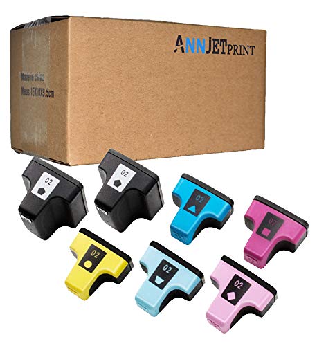 ANNJETPRINT Remanufactured for hp 02 Ink Cartridges Replacement for HP 02 Printer Ink cartridges Work for HP PhotoSmart C6280 C7280 8250 D7460 C8180 C6250 Printer (2BK/1C/1M/1Y/1LC/1LM, 7-Pack)