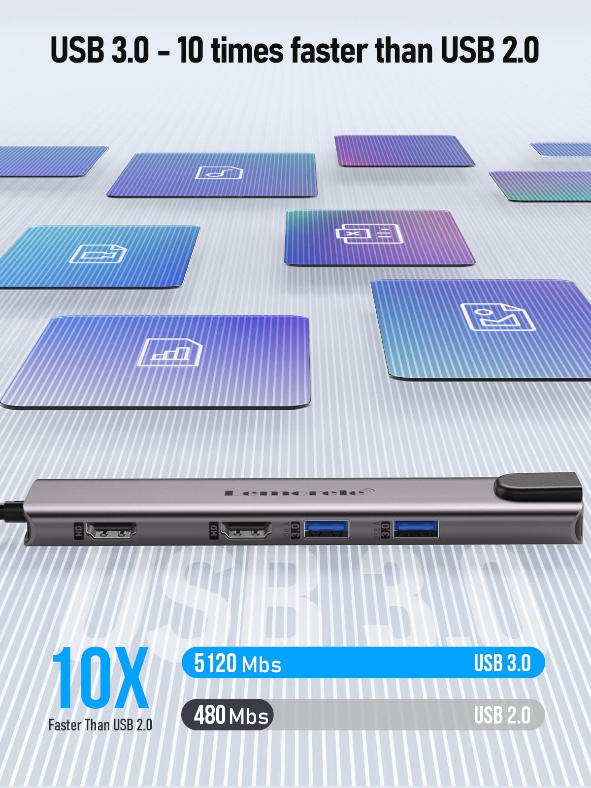 Lemorele 11 in 1 USB C Laptop Docking Station Dual Monitor Hub Adapter w/ 2 HDMI 4K, 100W PD, Ethernet, SD/TF, 2 USB 3.0, 2 USB 2.0, USB C 3.0 Data, for Dell HP Lenovo Surface Typc C Laptop