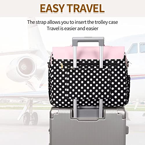 SHENHU Women's Laptop Bag,15.6 Inch Computer Briefcase Lightweight Cute Girls Messenger Bag Shoulder Carry Work Bag Ladies Office Travel Bag School Pink Dot