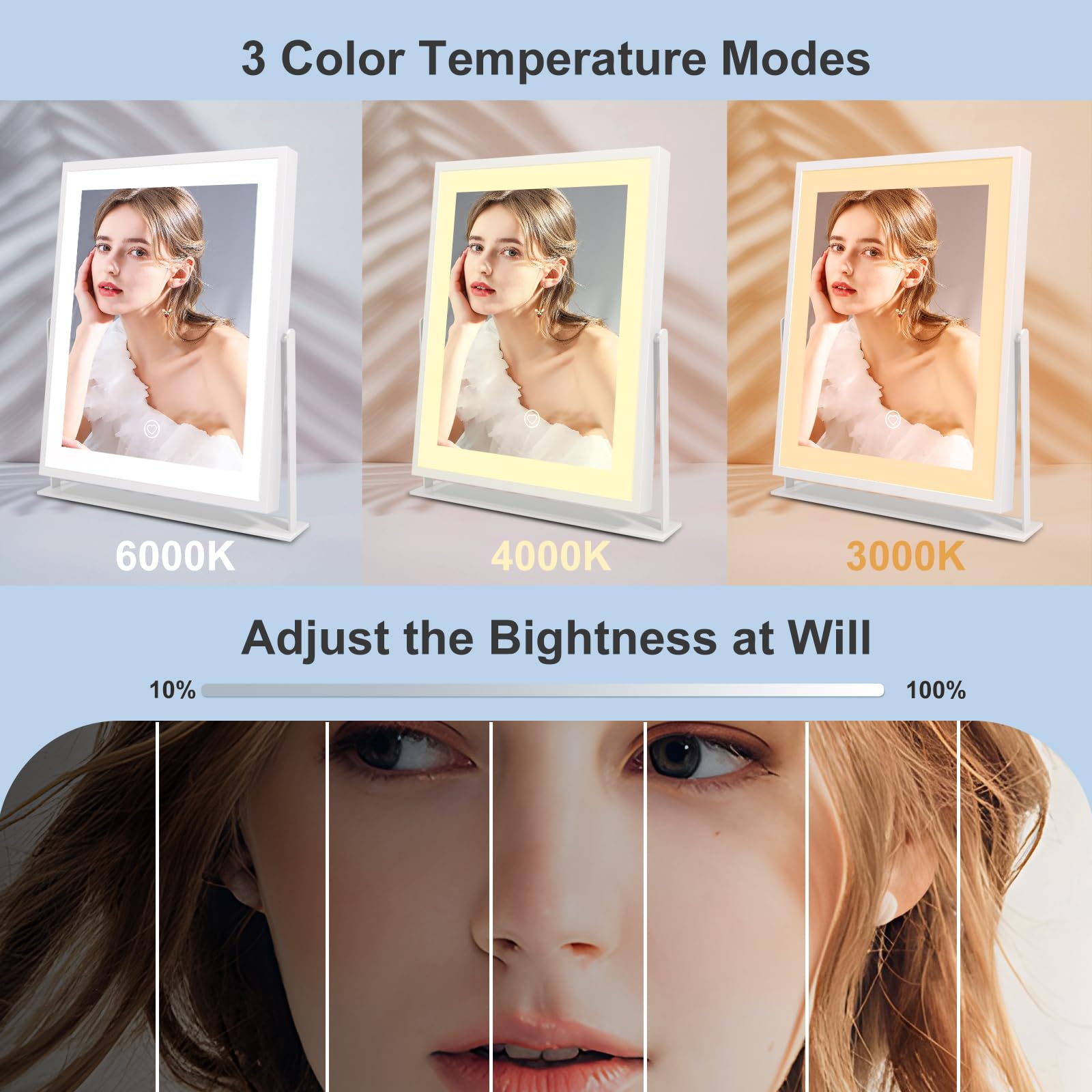 Beelux Vanity Mirror with Lights, New Hollywood Lighted Makeup Mirror with Dimmable Light, Smart Control, Memory, Adjustable Warm White/Natural/Daylight, Birthday Present, 360°Rotation (12 in. White)