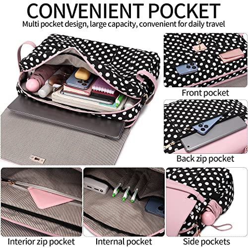 SHENHU Women's Laptop Bag,15.6 Inch Computer Briefcase Lightweight Cute Girls Messenger Bag Shoulder Carry Work Bag Ladies Office Travel Bag School Pink Dot