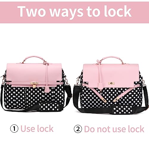 SHENHU Women's Laptop Bag,15.6 Inch Computer Briefcase Lightweight Cute Girls Messenger Bag Shoulder Carry Work Bag Ladies Office Travel Bag School Pink Dot