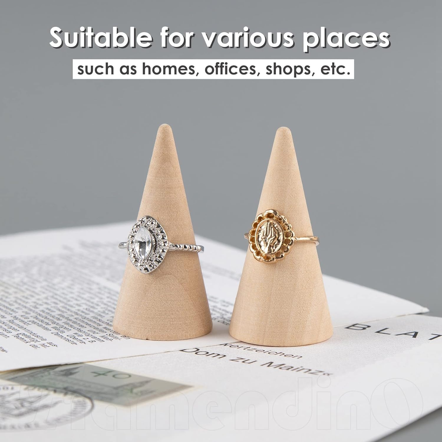 Framendino, 20 Pack Wood Cone Ring Display Stand Holder, Natural Unfinished Jewelry Stands Organizer for Crafts DIY