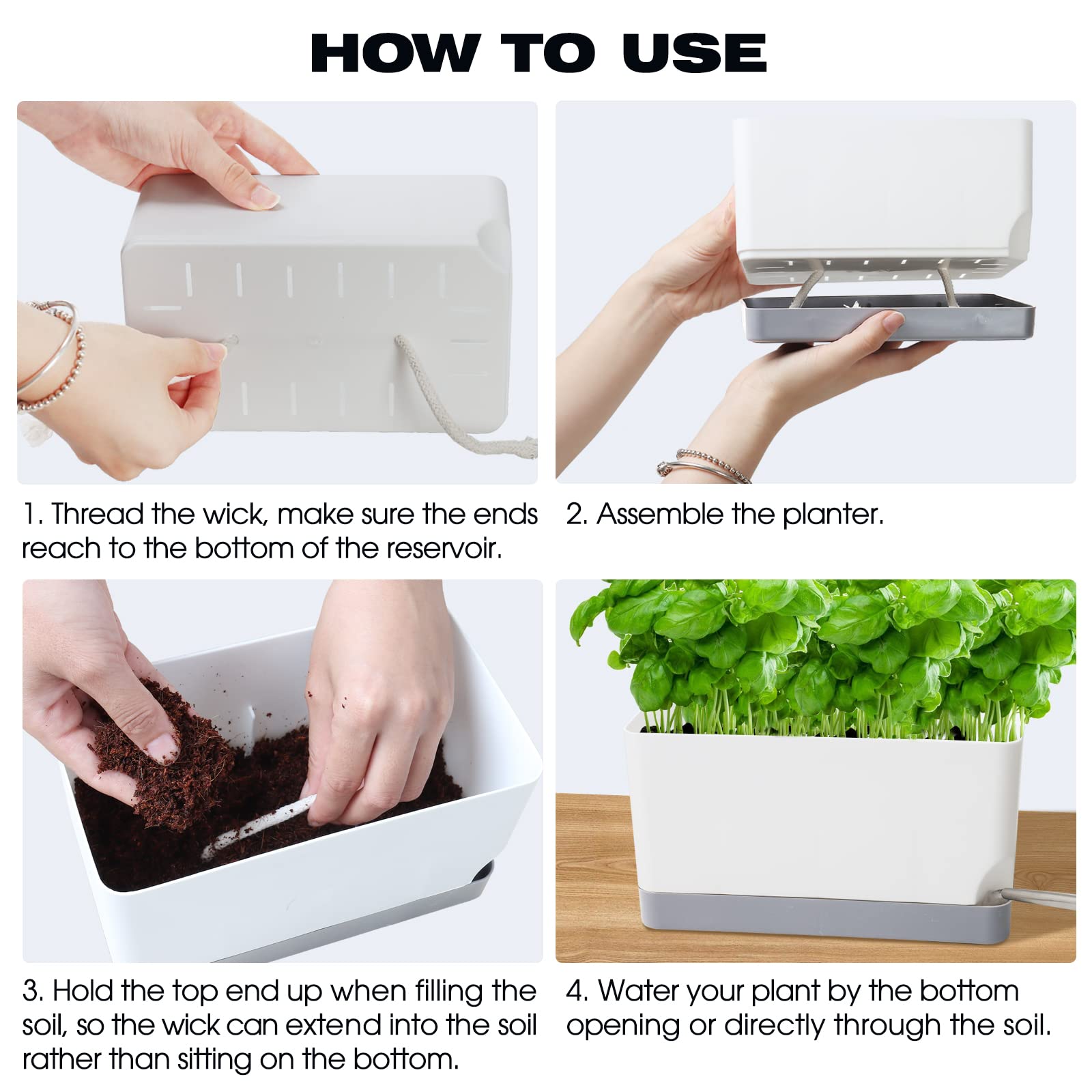 Vugosson Self Watering Planters Pots for Indoor Plants, 2 Pack 17 Inch Plastic Planter Box Flower Pots for Indoor Outdoor Plants, Rectangle Herb Planter Window Boxes Planters with Drainage