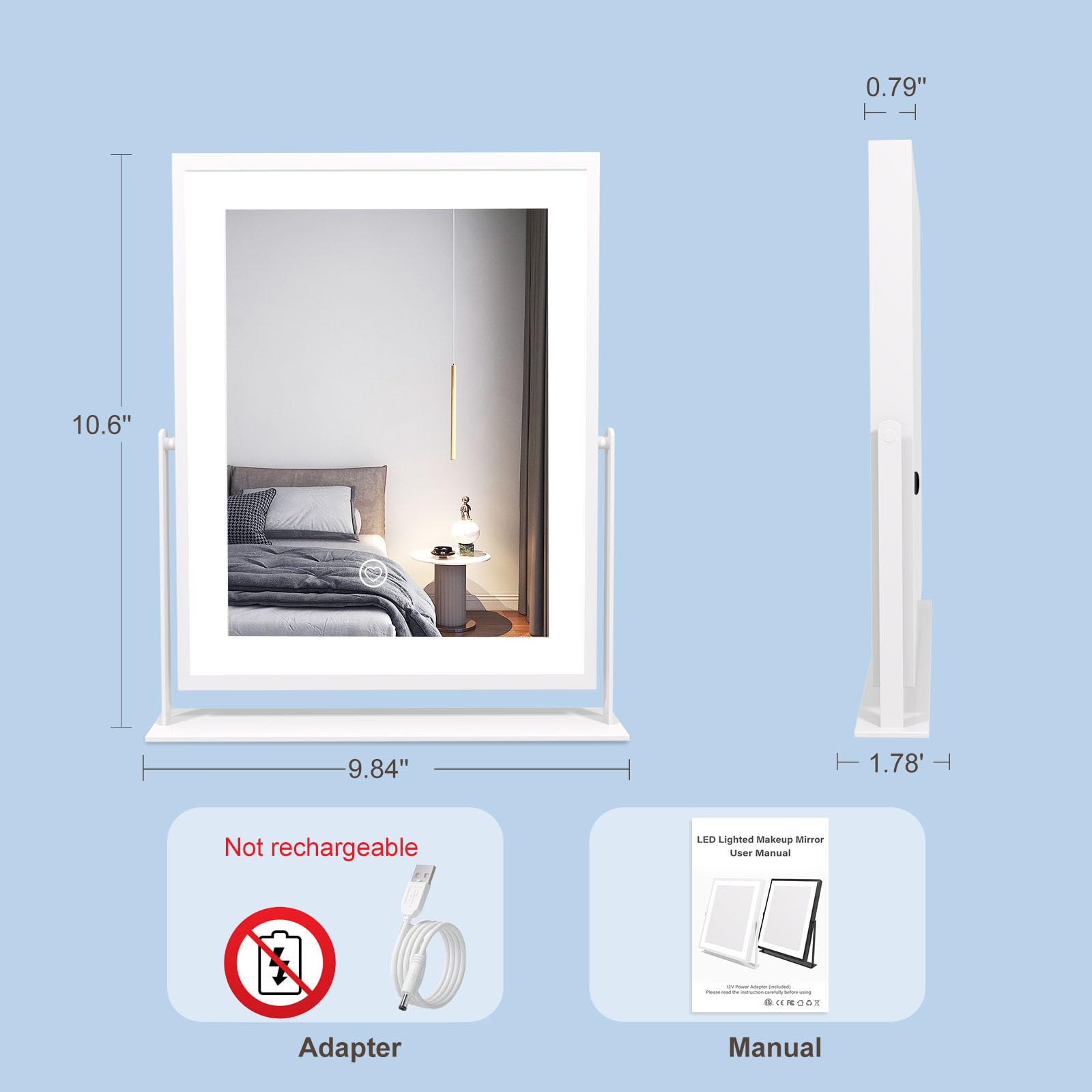 Beelux Vanity Mirror with Lights, New Hollywood Lighted Makeup Mirror with Dimmable Light, Smart Control, Memory, Adjustable Warm White/Natural/Daylight, Birthday Present, 360°Rotation (12 in. White)