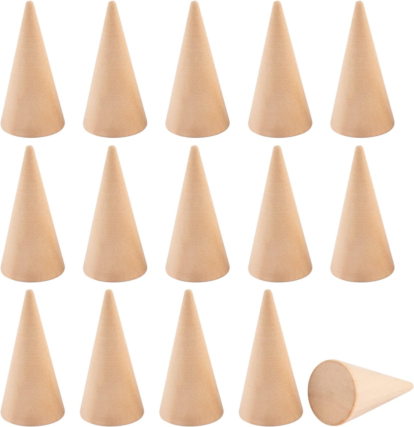 Framendino, 20 Pack Wood Cone Ring Display Stand Holder, Natural Unfinished Jewelry Stands Organizer for Crafts DIY