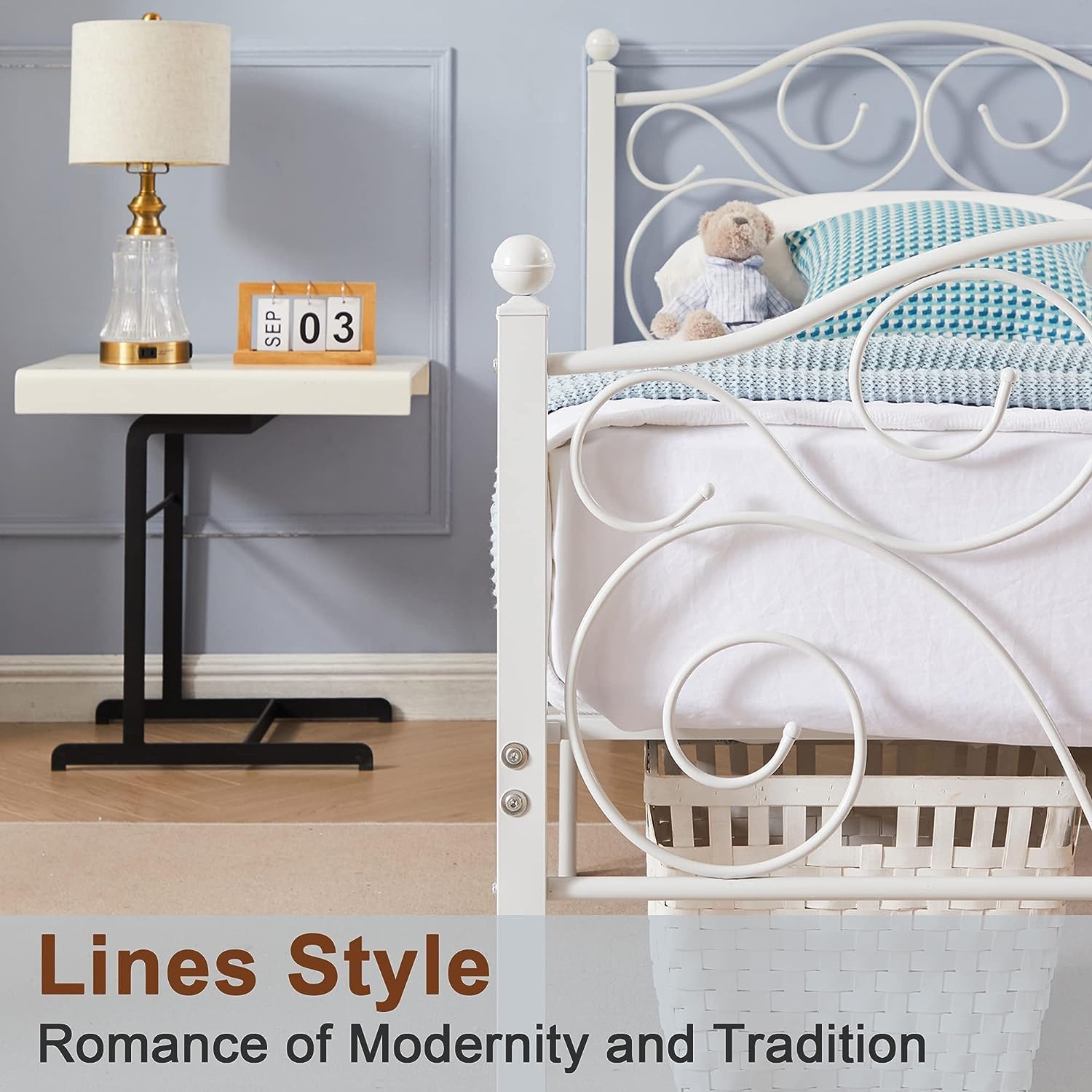 VECELO Twin Size Bed Frame with Headboard and Footboard, Heavy Duty Metal Slat Support, Platform Mattress Foundation, No Box Spring Needed, Easy Assembly, White