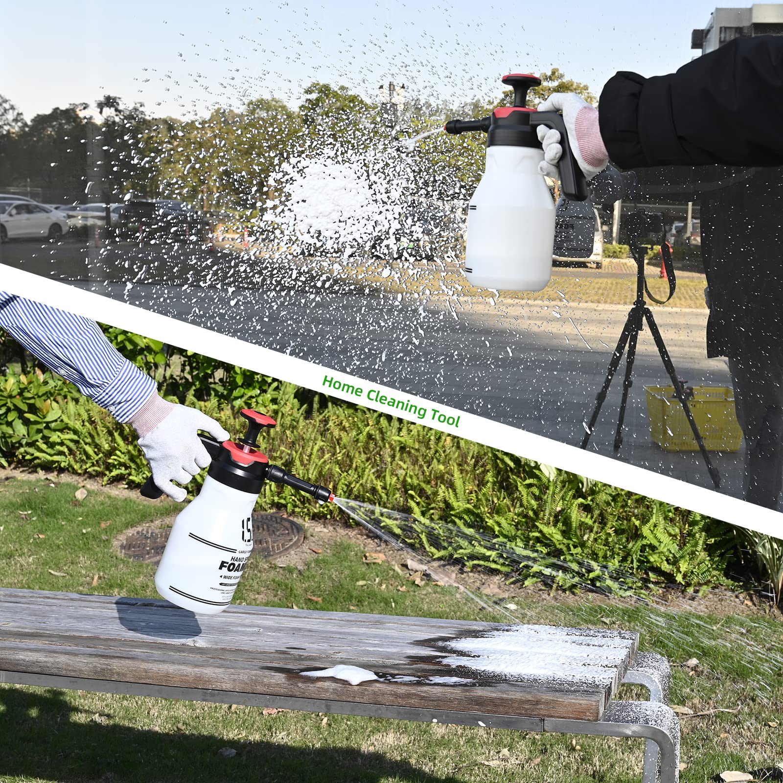 FOSHIO Car Wash Foam Pump Sprayer 0.4 Gallon, Hand Pump Pressure Sprayer with Trigger Lock Water Sprayer for Car Detailing, Lawn and Garden