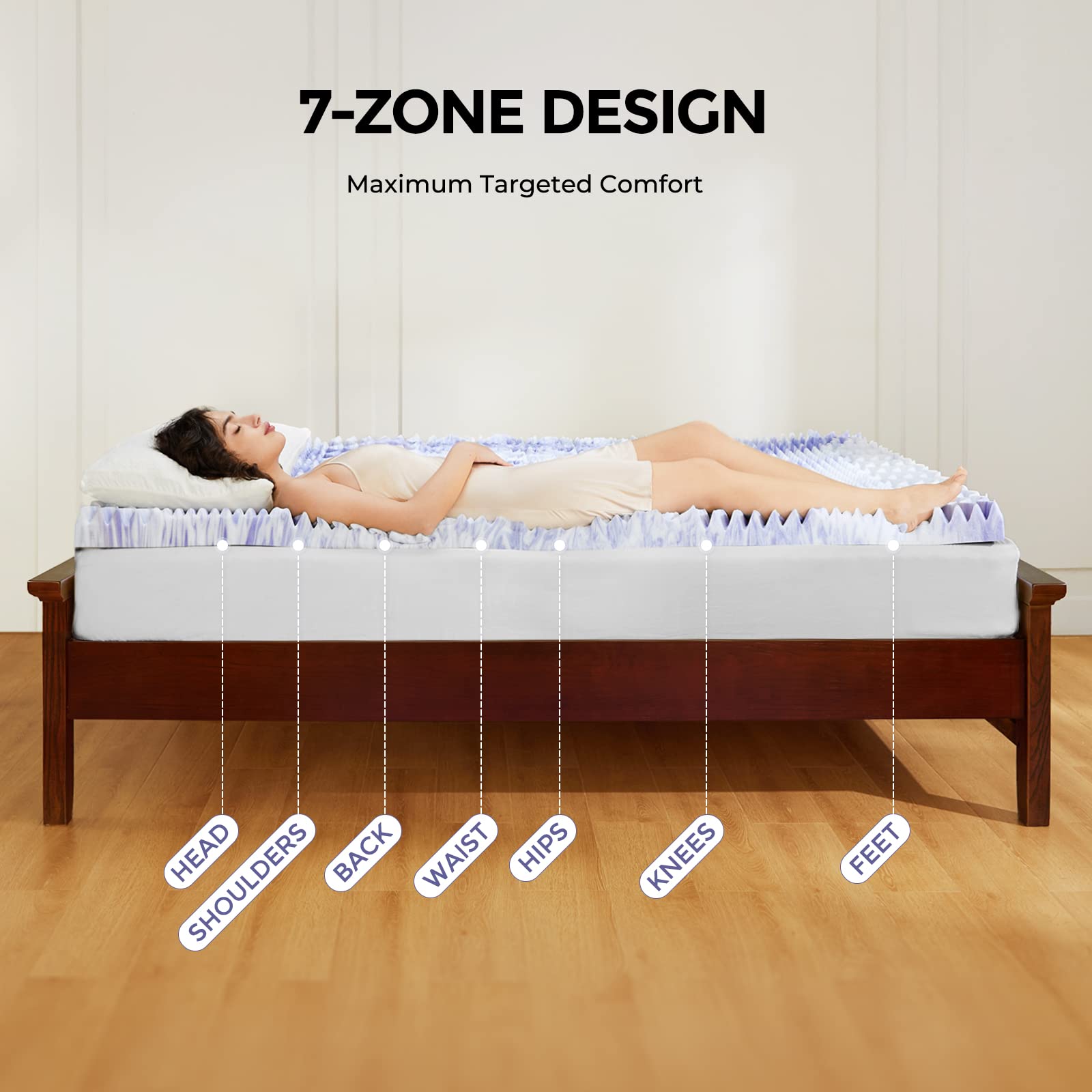 Dreamsmith 3 Inch 7-Zone King Memory Foam Mattress Topper, Cooling Gel Infused Foam Mattress Topper King for Pressure Relief, CertiPUR-US Certified