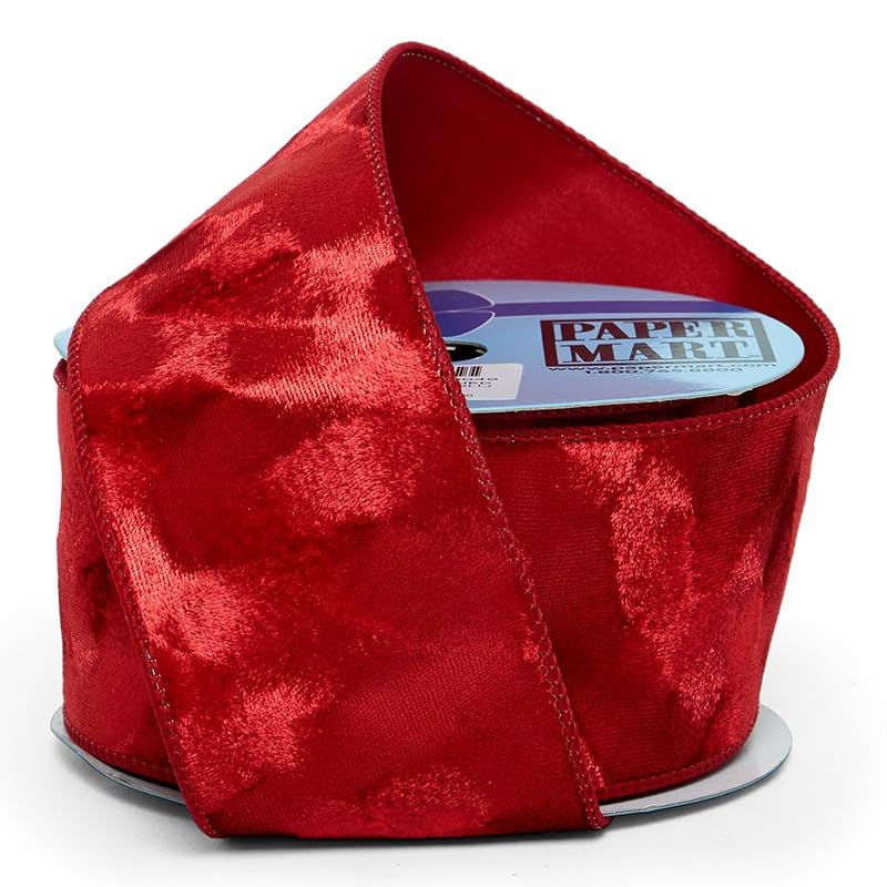 2 1/2" X 10 Yards Brushed Velvet Wired Ribbon,Red, Roll 1