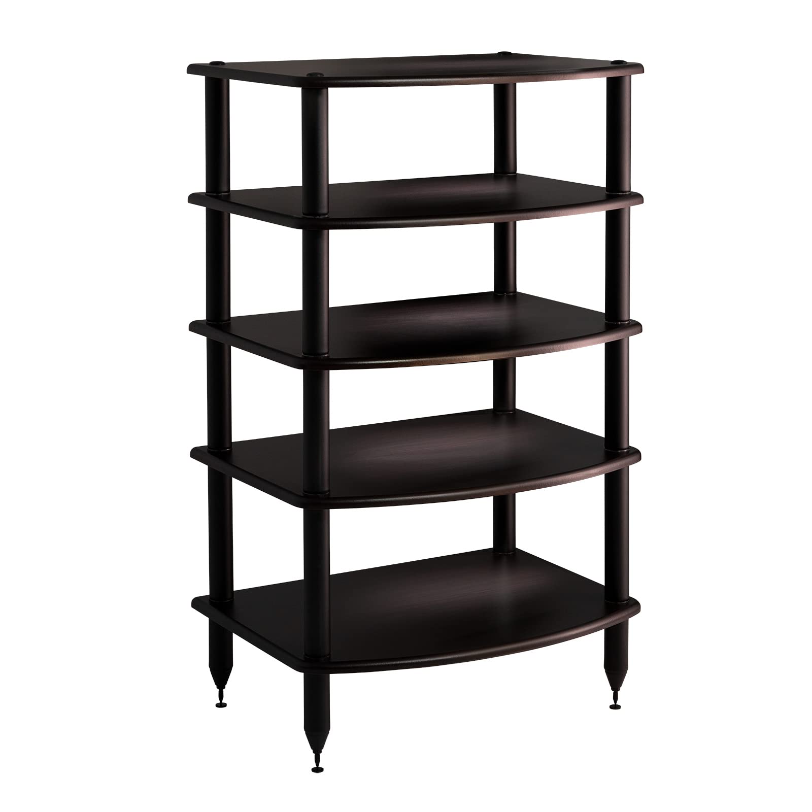 Pangea Audio Vulcan Rack and Glide Feet Bundle Espresso Five Shelf Audio Rack Media Stand Components Cabinet and Feet Set of 4