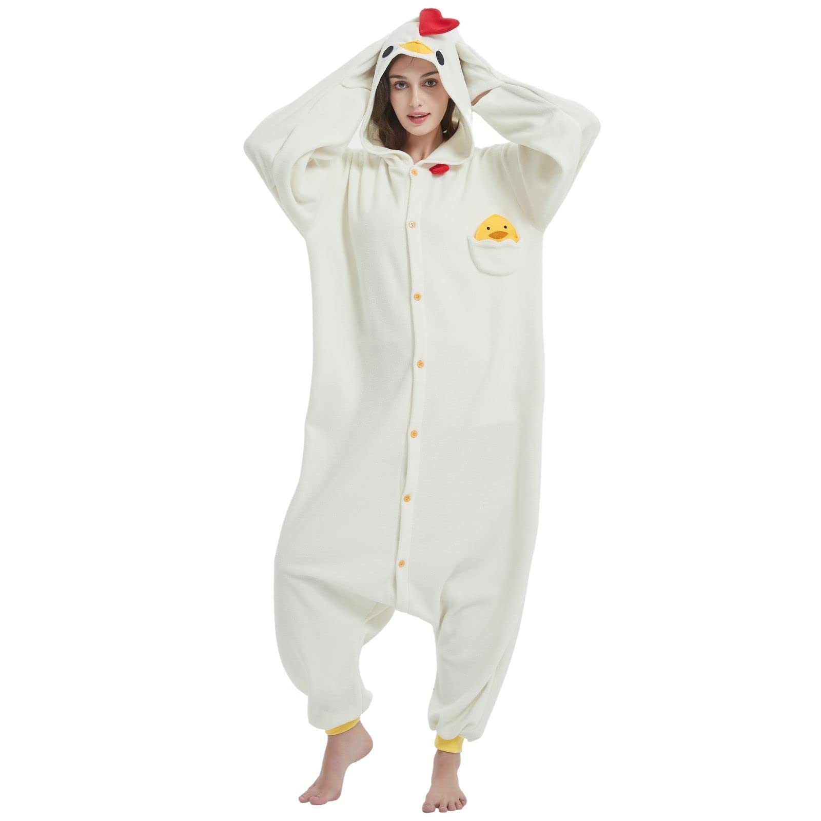 ressber Unisex Adult Onesie Pajamas Animal One Piece Halloween Costume Christmas Sleepwear Jumpsuit (White Chicken, Small)