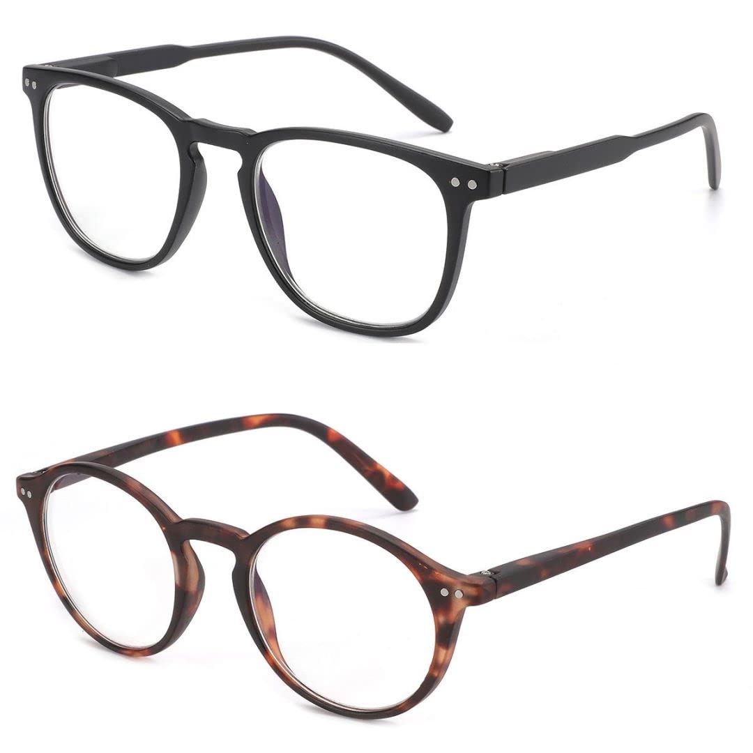 BLUEMOKY Reading Glasses for Women Men, Blue Light Blocking Glasses 2 Pack, Computer Readers, Spring Hinge(2.50x)