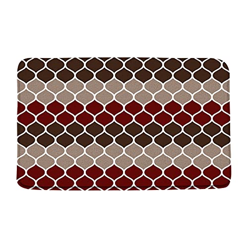 HHKJKJ Burgundy Brown Geometric Bath Mat Red Tan Modern Home Simple Bathroom Bedroom Kitchen Rug Soft Memory Foam Backing 18x30 Inch