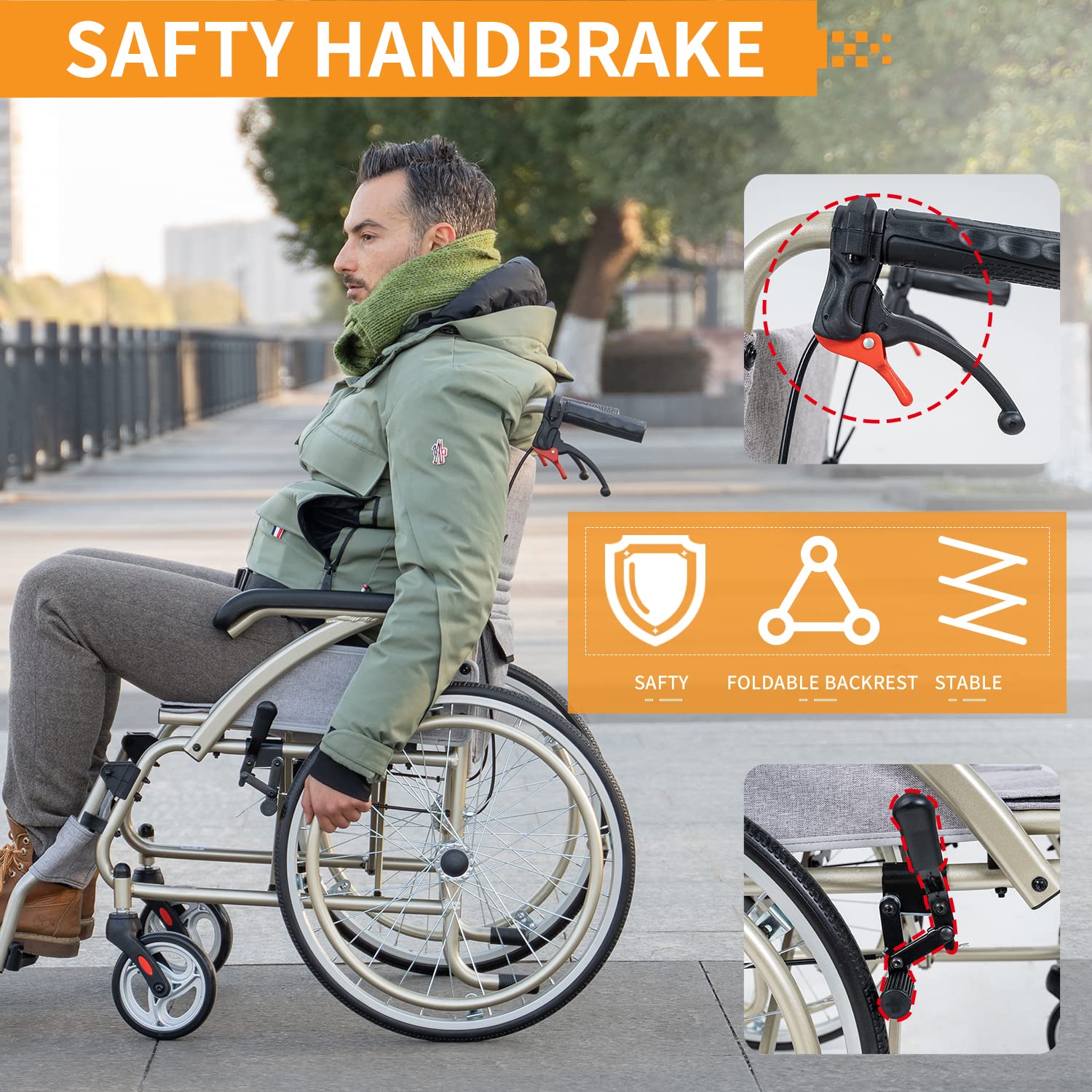HomyKing Ultra Lightweight Wheelchair, Foldable Transport Wheelchairs for Adults with Swing-Away Footrest