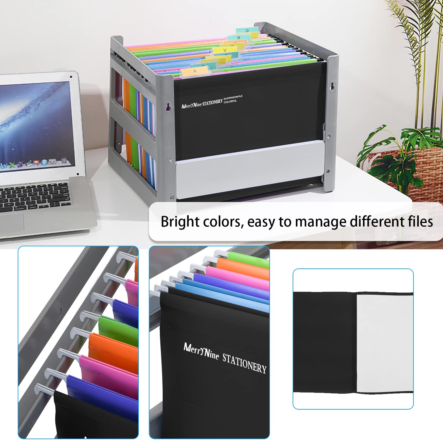 MerryNine Hanging File Folders, 15PCS Letter Size Suspension Files, Polypropylene Filing Cabinet Suspension Files with Tabs and Card Inserts for School Home Work Office Organization (Murky Black)