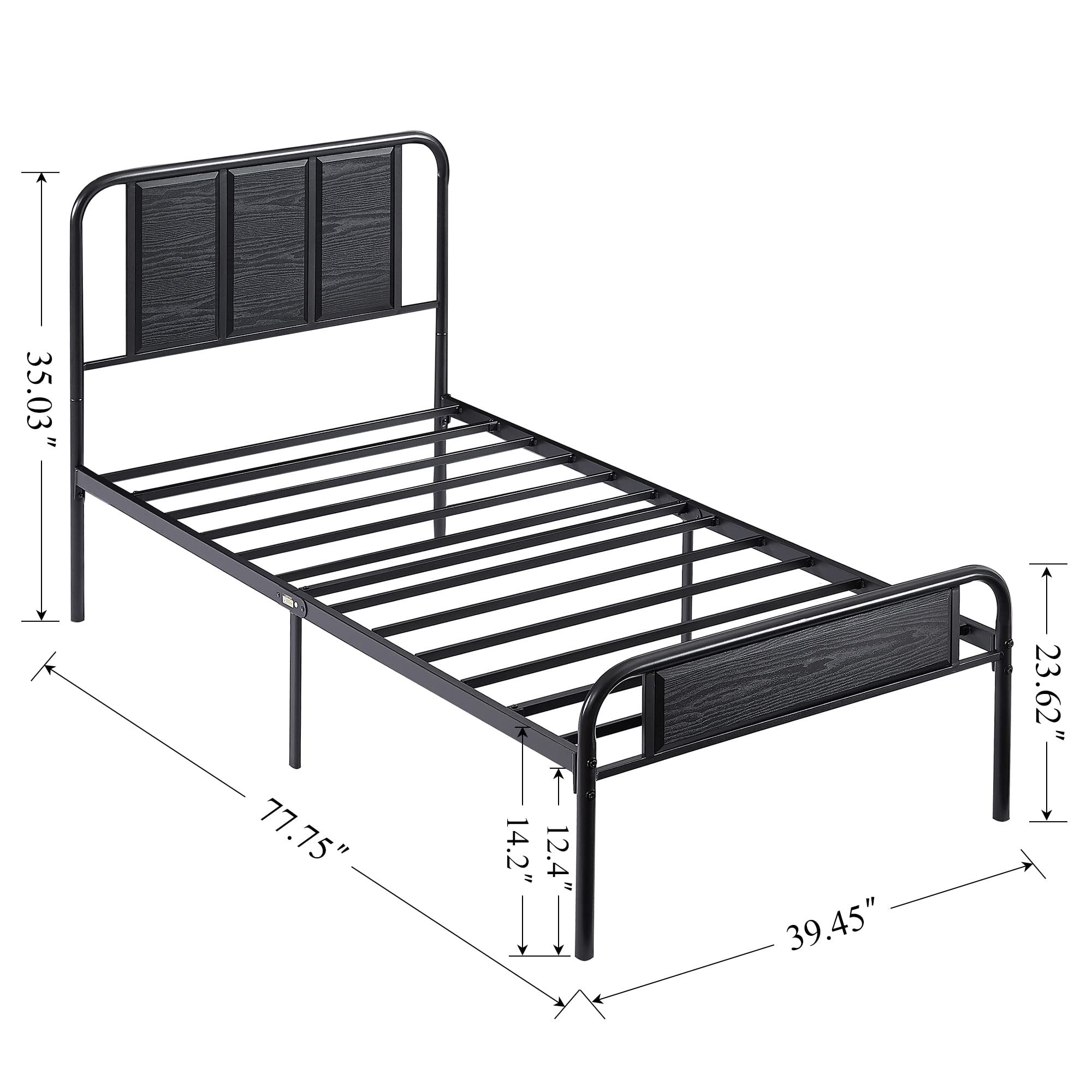 VECELO Twin Bed Frame Heavy Duty Metal Platform with Wooden Headboard Footboard Mattress Foundation 12 Strong Steel Slats Support Under Bed Storage/Easy Assemble