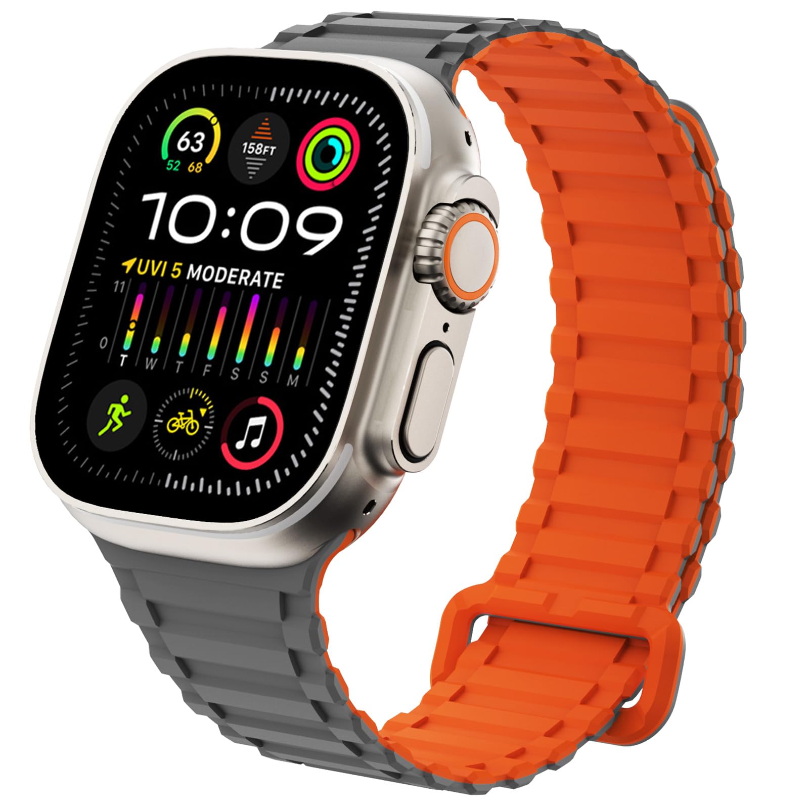 WINGLE Magnetic Band for Apple Watch Ultra 2 Band 49mm 46mm 45mm 44mm 42mm Series 10 9 8 7 Men, Strong Magnetic Bracelet Silicone Sport Strap for iWatch Ultra SE 6 5 4 3 2 1 Women, Grey/Orange