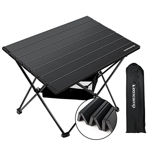 Keencamp Beach Table Compact Camping Folding Table Ultralight with Storage Portable Aluminum Outdoor Coffee Table Foldable for Travel Picnic Cooking Black 22" D x 15.82" W x 15.82" H