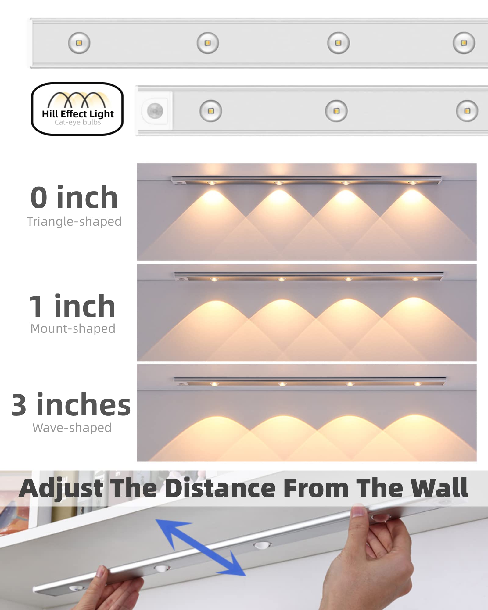 GARTO Silver Under Cabinet Light 2 Packs,23.62 inch Slim LED Motion Sensored Light,4 Beads USB Rechargeable Under Counter Lights for Kitchen Shelf Wardrobe Closet