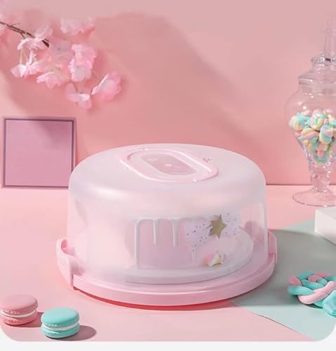 NVAZIOP 10 Inch Cake Carrier Stand Round Holder Storage with Lid and Handle for Transport Storage Container Tray Cake Cover Stand Cupcake Containers Keeper Kitchen Cooking Box Large (Pink)