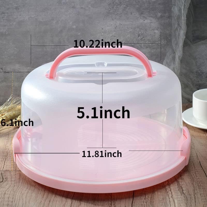 NVAZIOP 10 Inch Cake Carrier Stand Round Holder Storage with Lid and Handle for Transport Storage Container Tray Cake Cover Stand Cupcake Containers Keeper Kitchen Cooking Box Large (Pink)