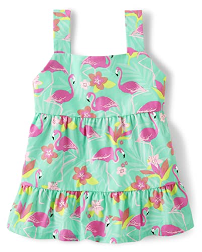 Gymboree Girls and Toddler Sleeveless Fashion Top Shirt, Aqua Flamingos, 7 US